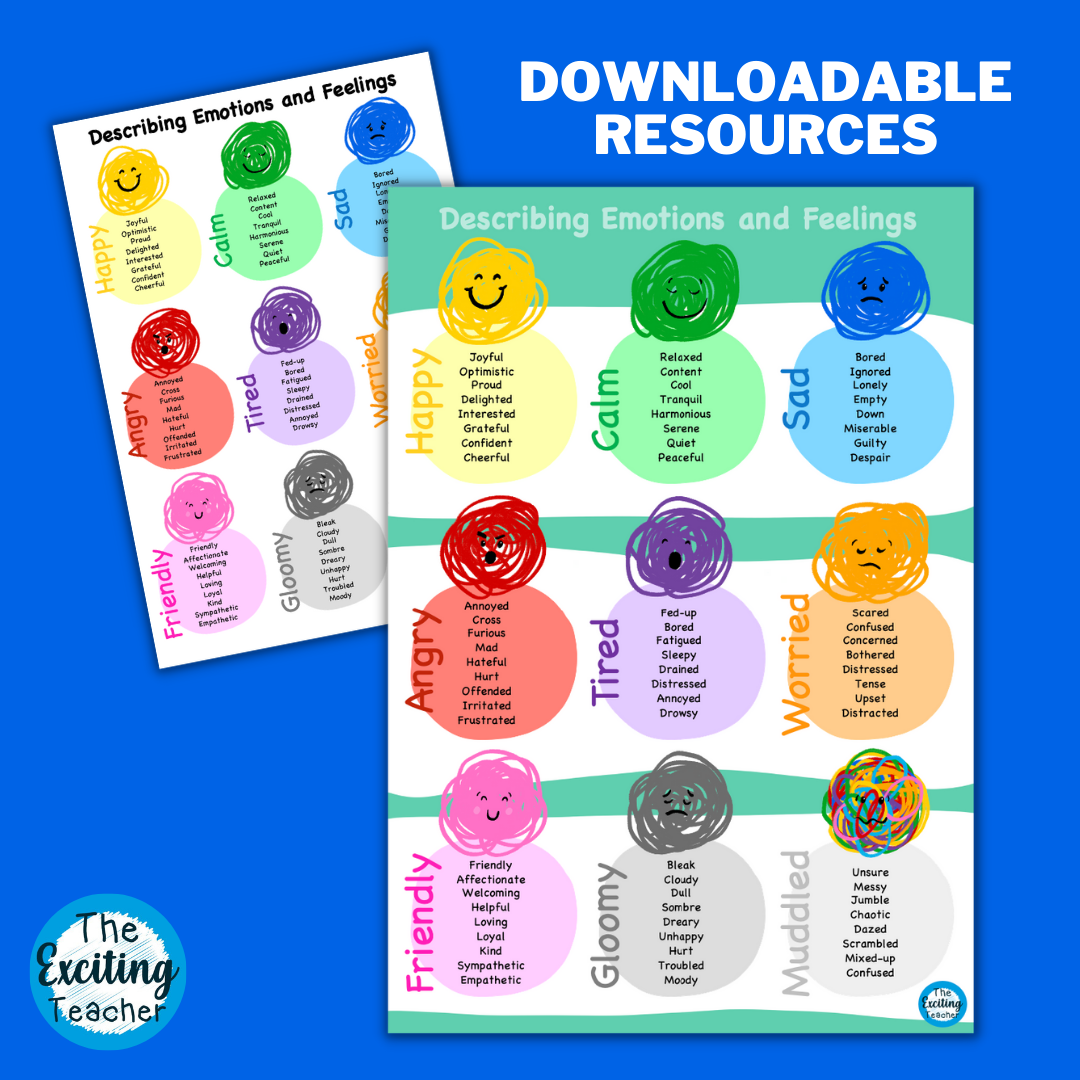 Emotions Synonyms A4 Poster – Exciting Teacher – Member's Club