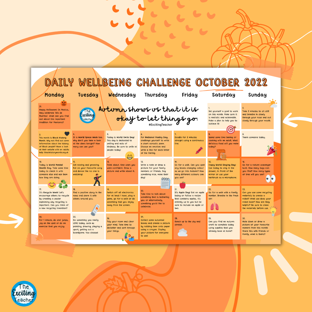 FREE Daily Wellbeing Challenge – October 2022 Calendar – Exciting ...