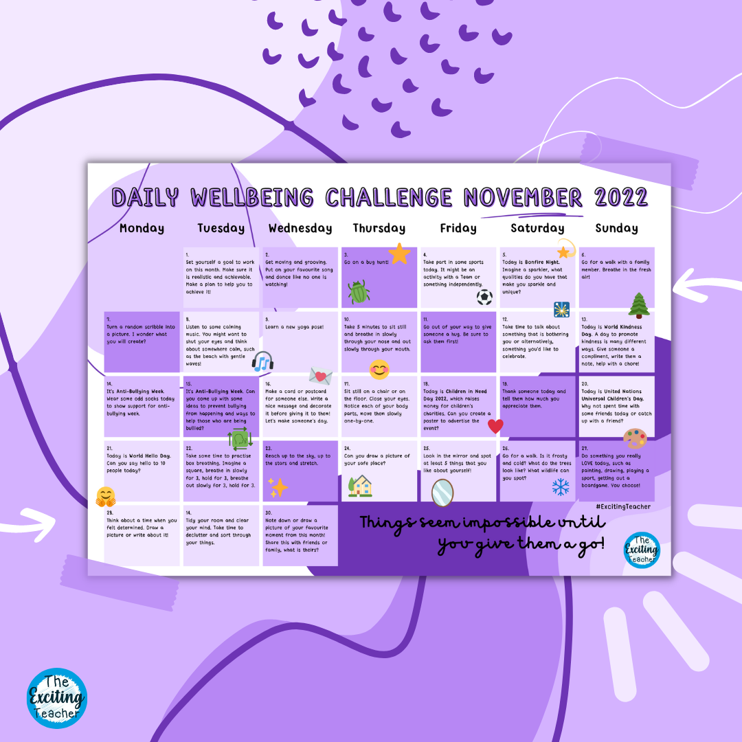 FREE Daily Wellbeing Challenge – November 2022 Calendar – Exciting ...