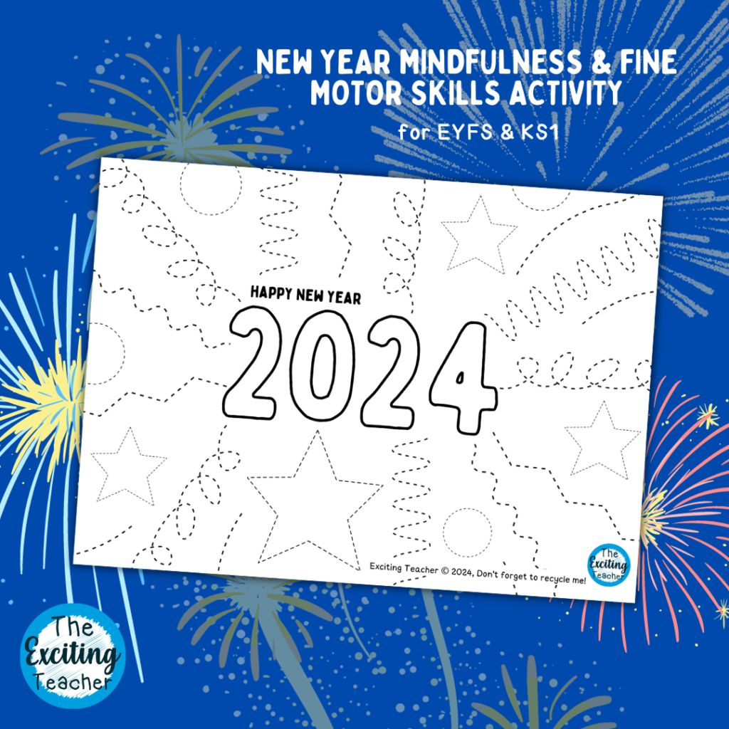‘Happy New Year 2024’ Fine-Motor Tracing Worksheet – Exciting Teacher ...