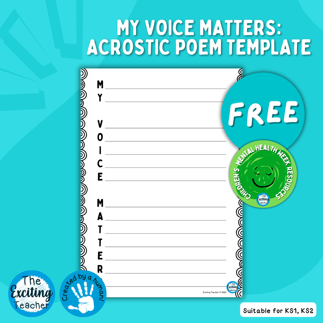 FREE: ‘My Voice Matters’ Acrostic Poem Template (Children’s Mental ...