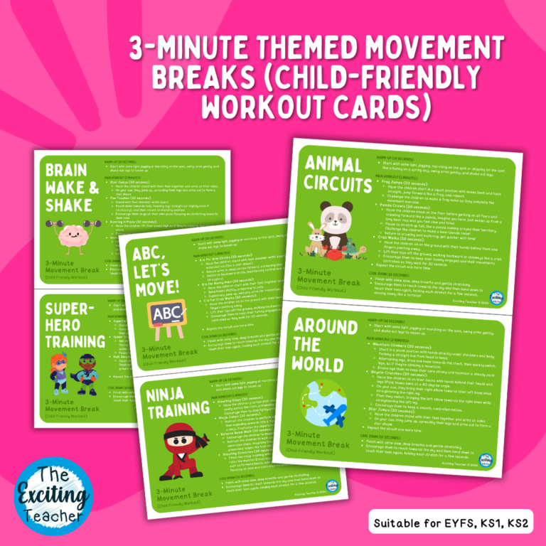‘3-Minute Movement Breaks’ Child-Friendly Low Resource Workout Cards ...
